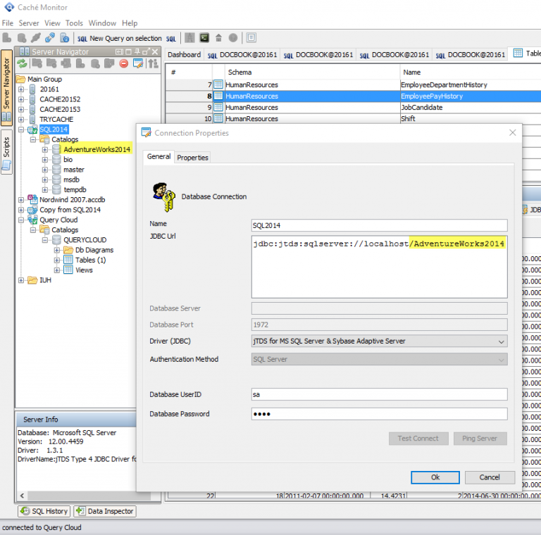 How to use the jTDS database driver with Caché Monitors - Query Cloud
